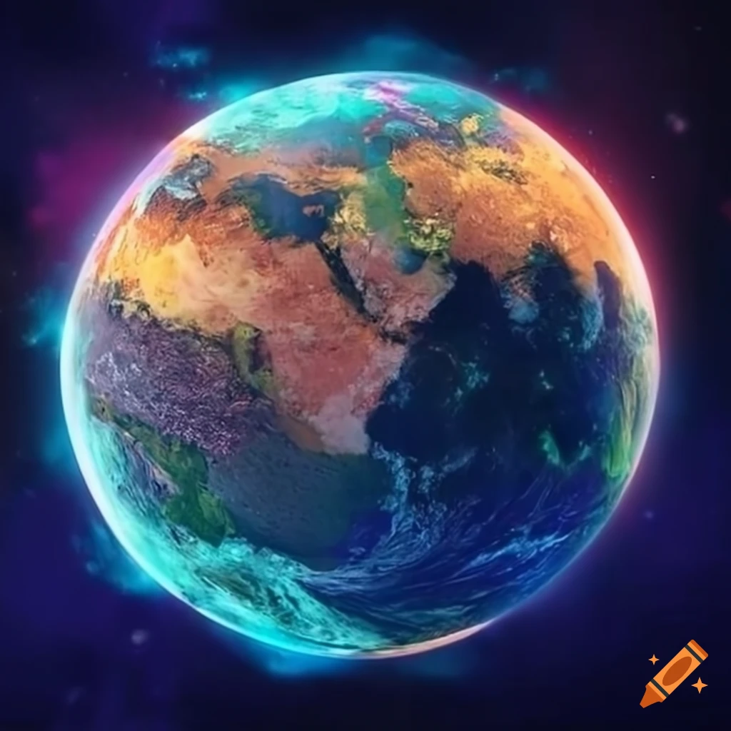 Diverse group of people standing on a planet without sea on Craiyon