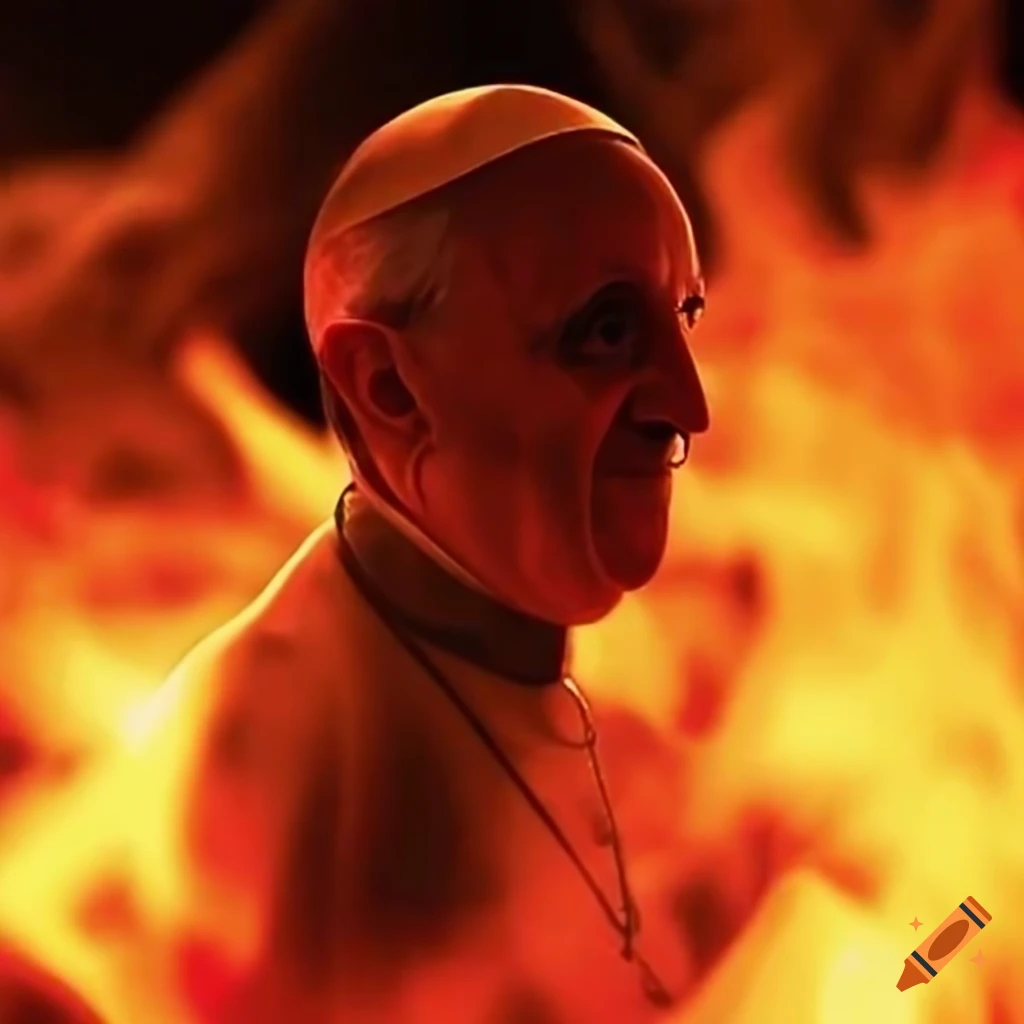 Illustration of the pope breathing fire on Craiyon