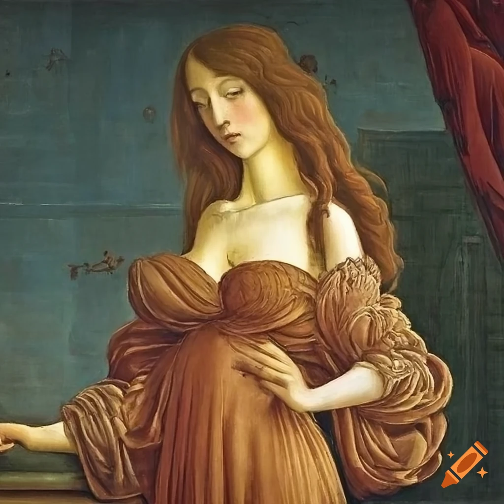 Full Body View Of A Group Of Pre Raphaelite Young Ladies With Long Hair In The Style Of Cuno