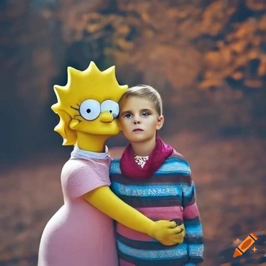 Lisa simpson lifting and hugging a boy on Craiyon