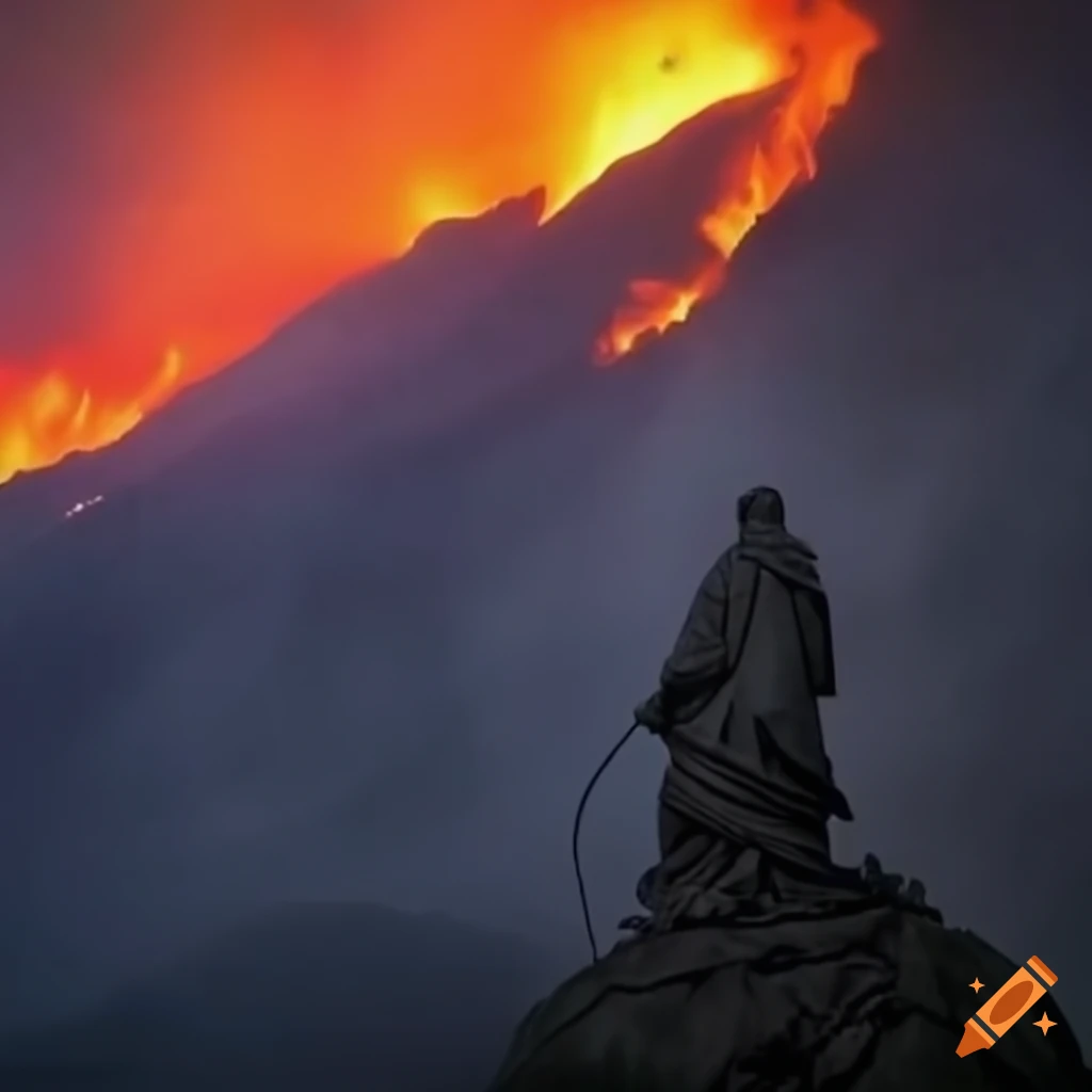 Moses on top of a fiery mountain on Craiyon