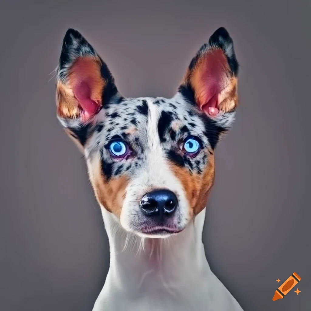 Majestic basenji dog with blue merle color and blue eyes on Craiyon