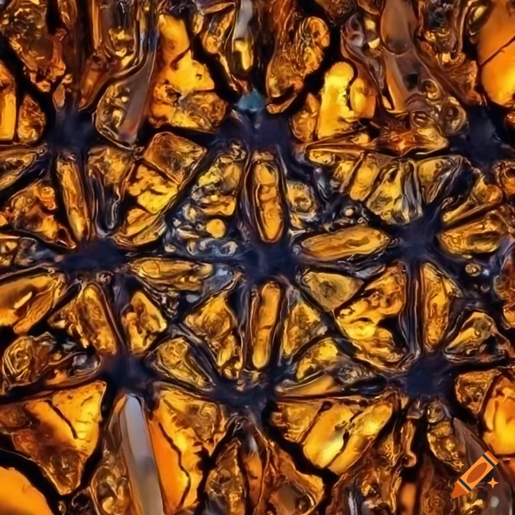Abstract structure of amber crystals with silver metal edges on Craiyon