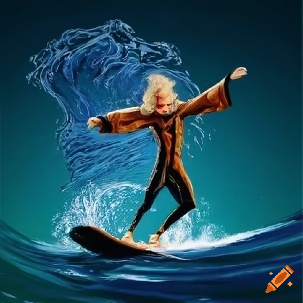 Wizard surfing a wave on Craiyon