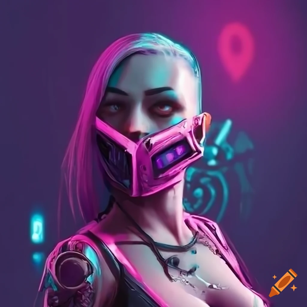 Cyberpunk female in colorful clothes wearing a mask on Craiyon