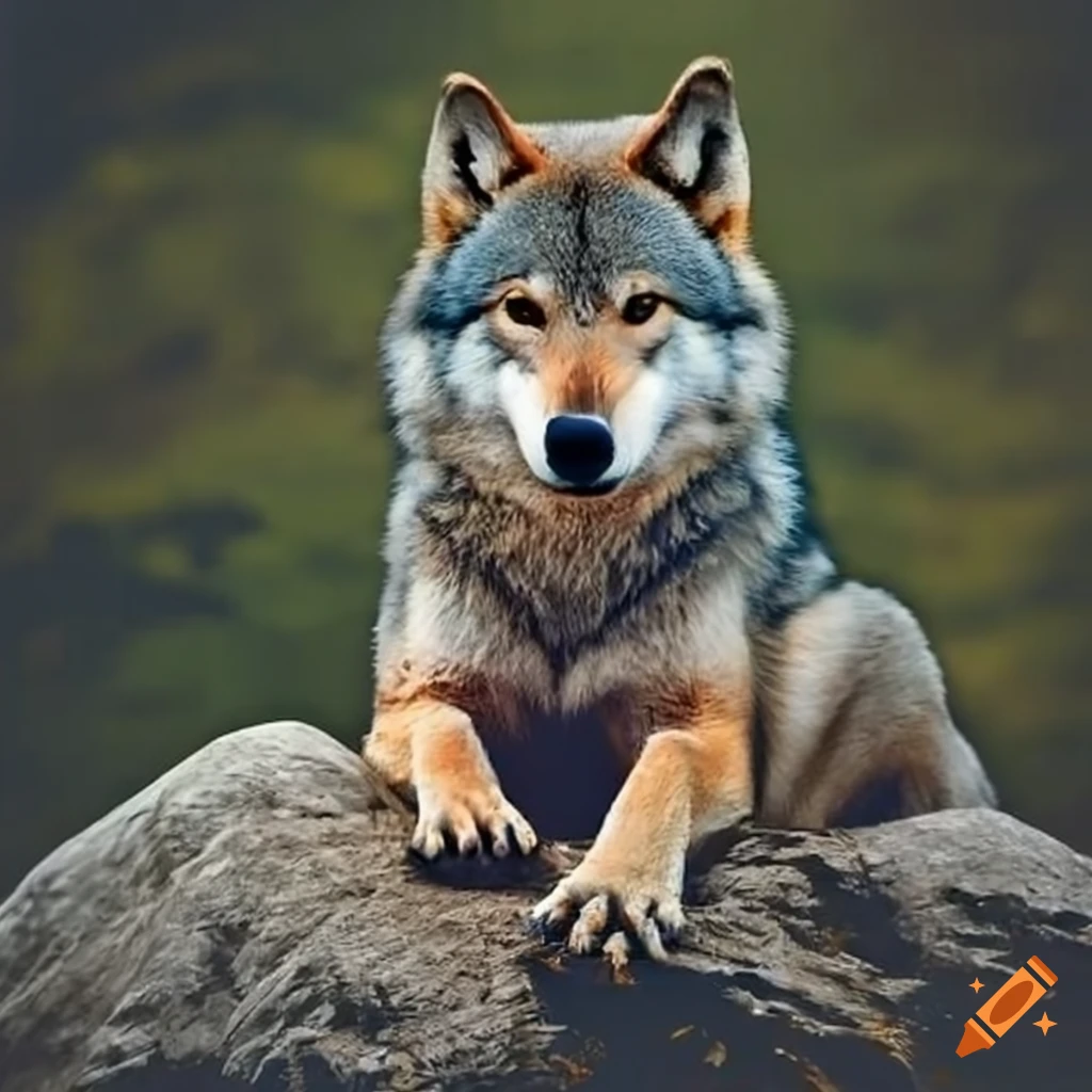 Wolf standing on a rock on Craiyon