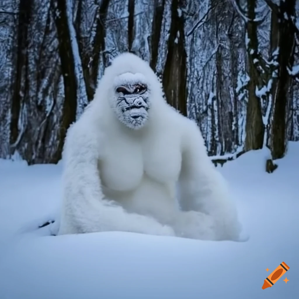 Mythical bigfoot creature in a snowy landscape on Craiyon