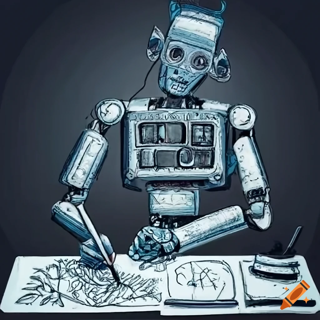 Robot writing poetry at a desk on Craiyon