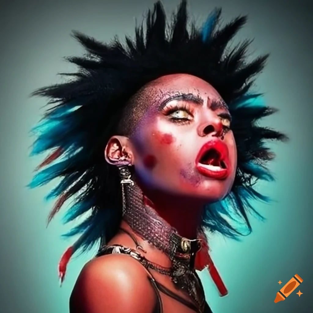 Punk woman fighter with bruised expression from the 80s on Craiyon