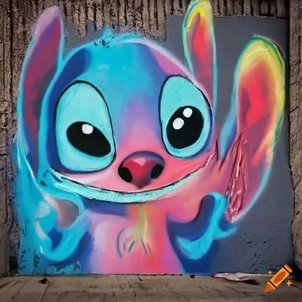 Sidewalk chalk painting of stich character on Craiyon