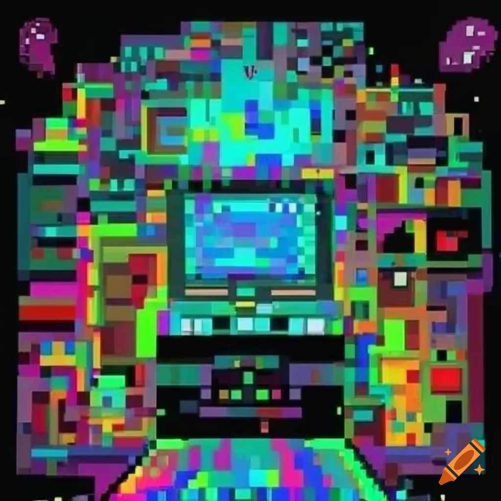 Pixelated trippy retro gaming screen design on Craiyon