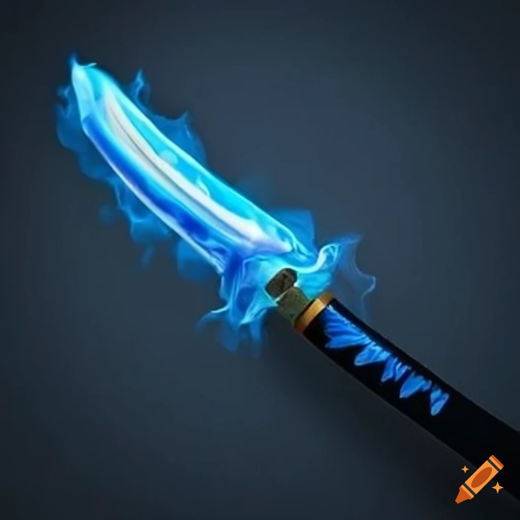 Blue fire katana sword on Craiyon