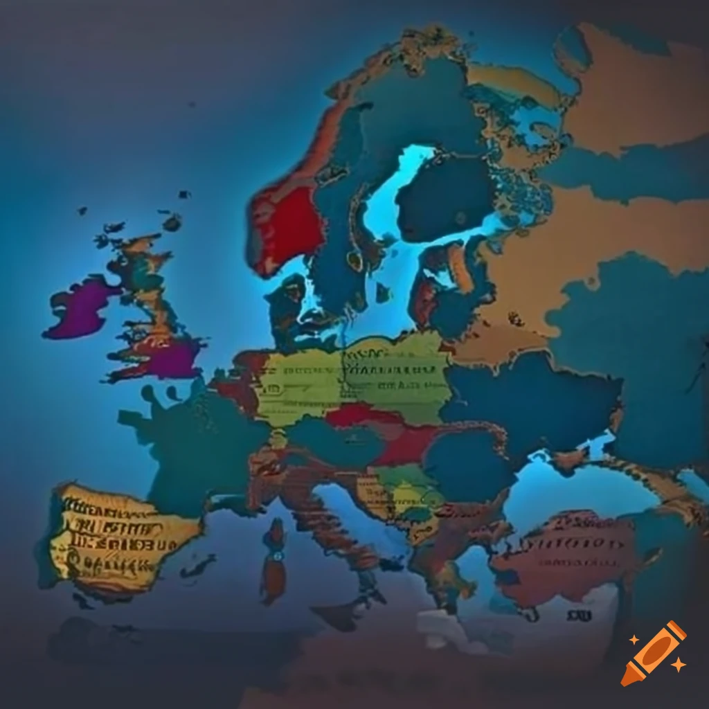 Map of europe with country names on Craiyon