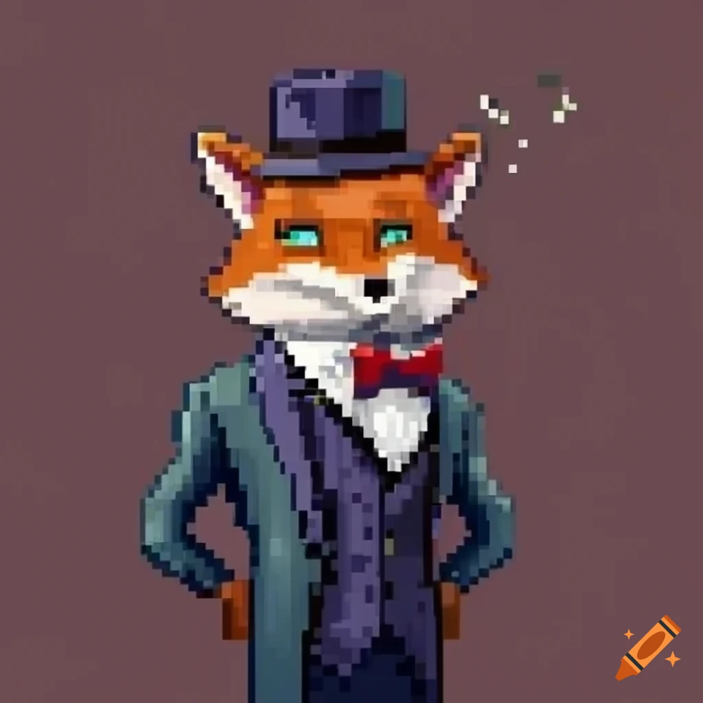 Dapper male anthropomorphic fox in suit vest and fedora pixel art on ...