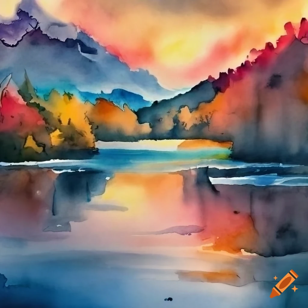 Breathtaking view in watercolor on Craiyon