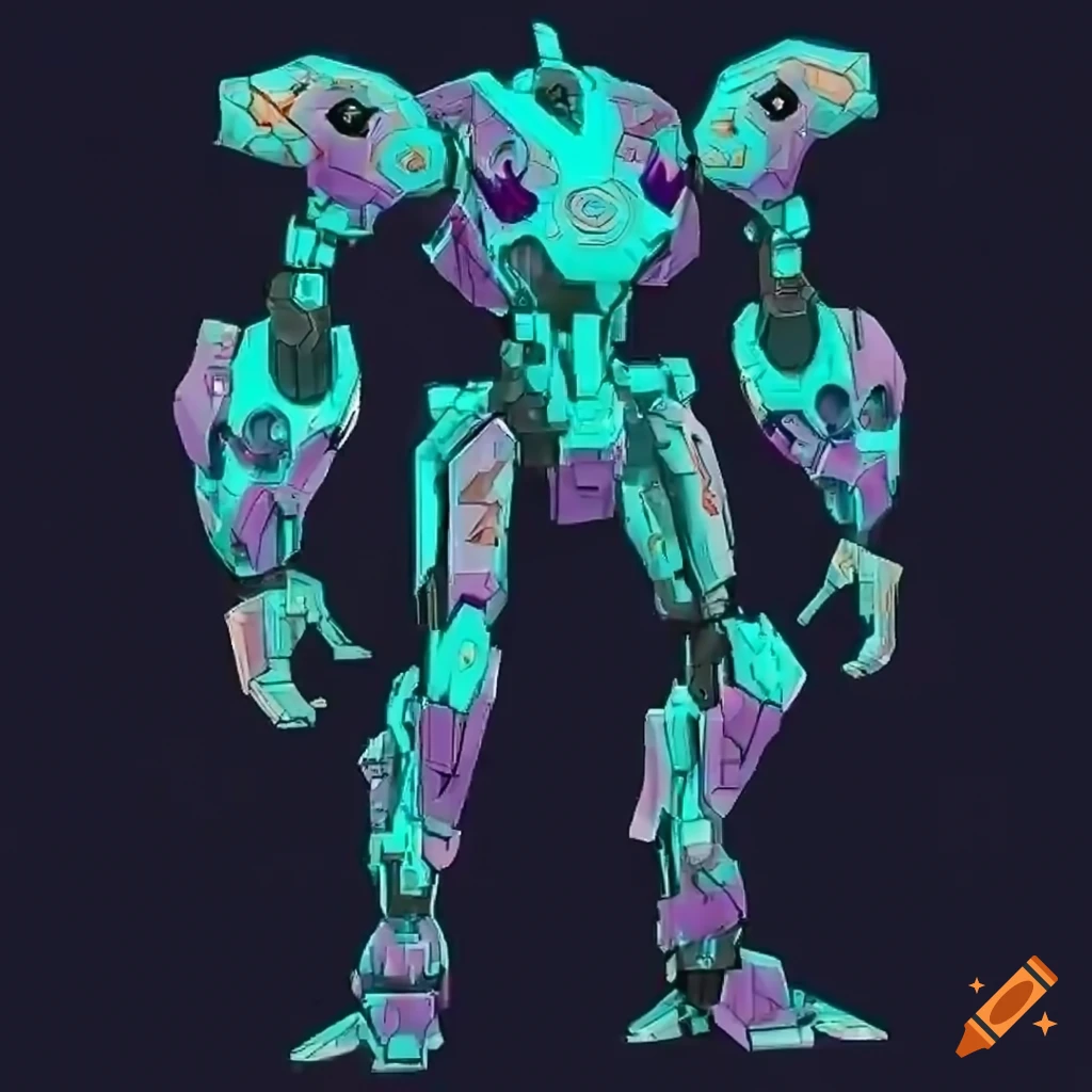 Futuristic ocean-inspired mecha with aqua and purple gradient design on ...