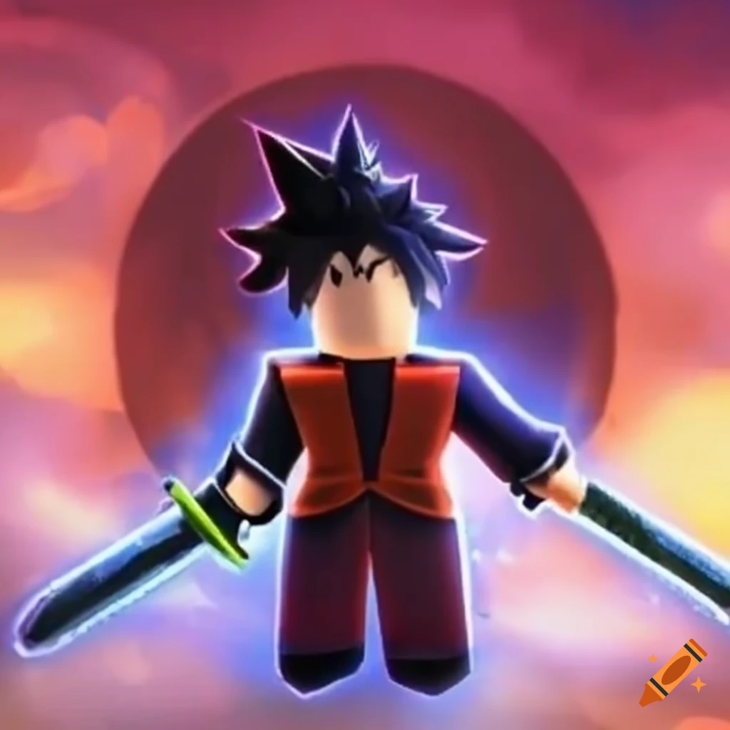 Two anime characters sword fighting in roblox on Craiyon