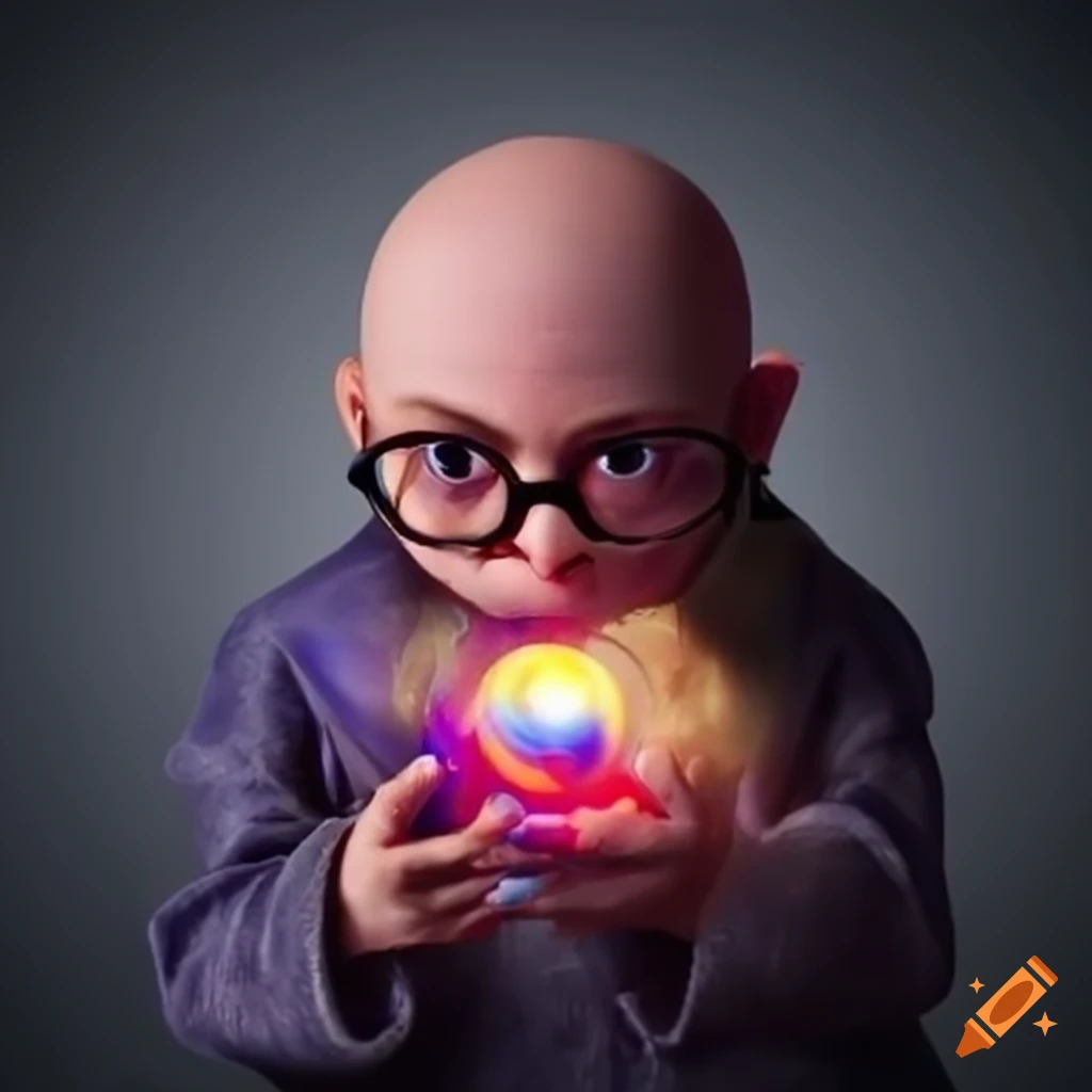 Bald wizard with glasses holding a chromatic orb on Craiyon