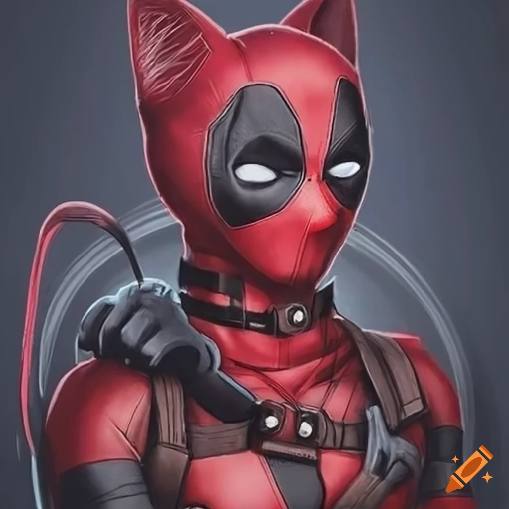 Illustration of a kitten dressed as deadpool on Craiyon
