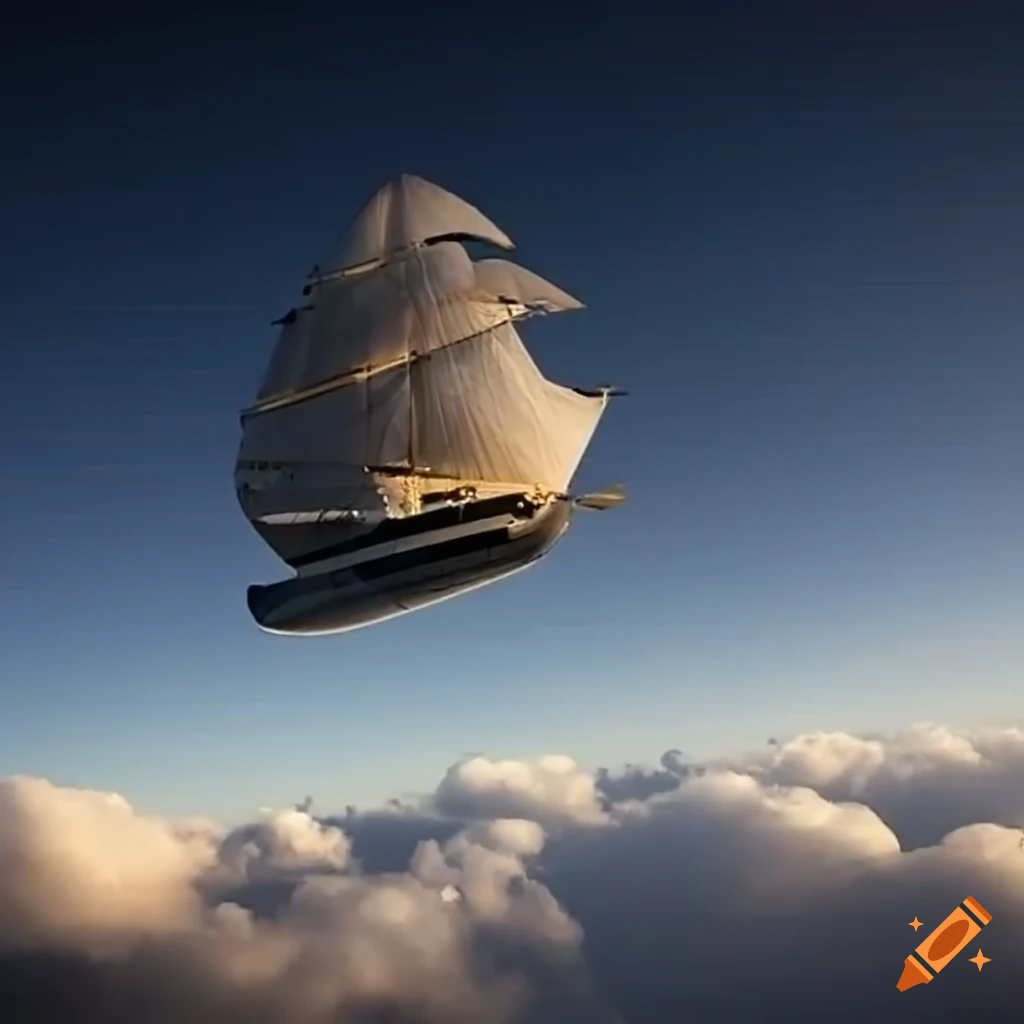 Ship flying through clouds on Craiyon