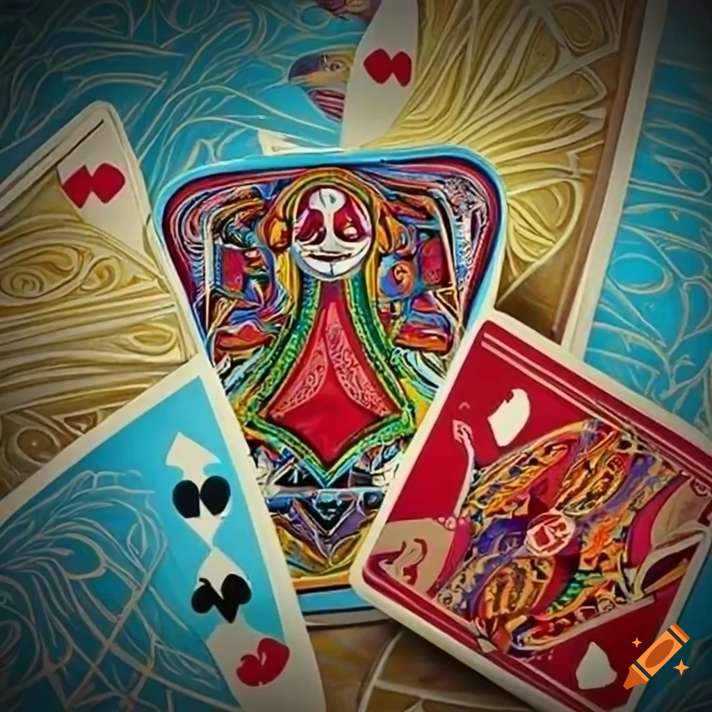 Colorful playing cards in a house of cards inspired by picasso on Craiyon