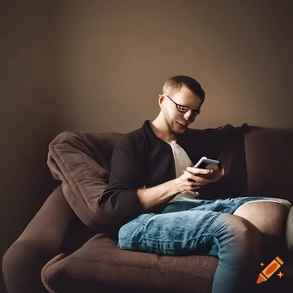 Man using smartphone on the couch on Craiyon