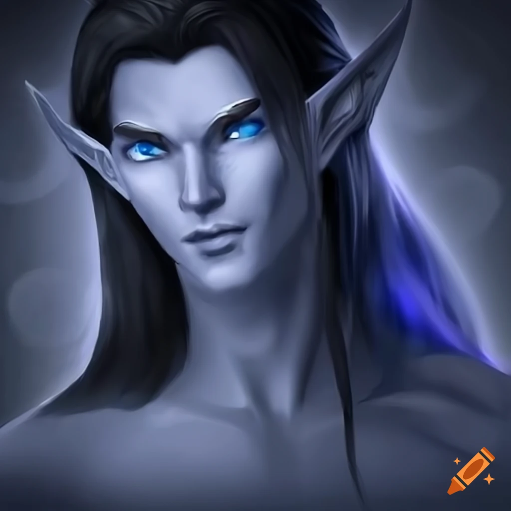 Beautiful male elf with off black hair, sapphire blue eyes, and light ...