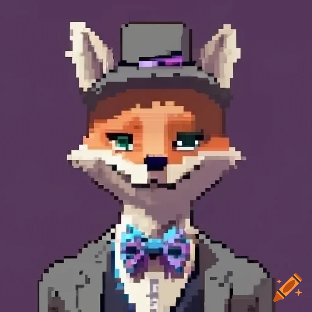 Dapper male anthropomorphic fox in suit vest and fedora pixel art on ...