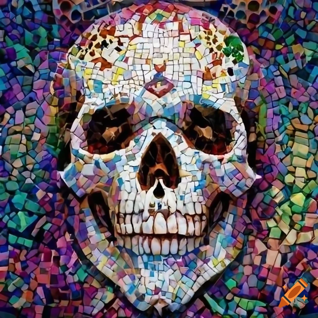 Mosaic art masterpiece with a skull in white color, Beauty and the ...