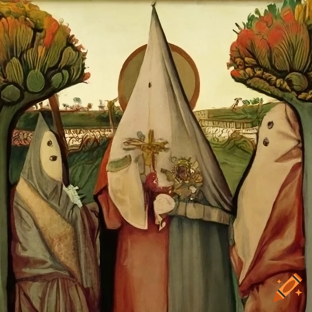 Catholic penitents from seville walking through a heavenly garden on ...
