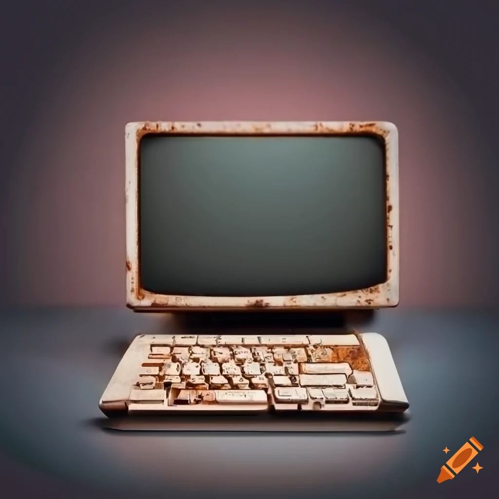 Worn and rusty Apple 2 computer with screen on Craiyon