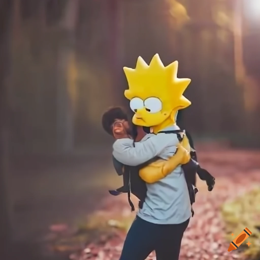 Lisa simpson hugging a young man with a backpack on Craiyon