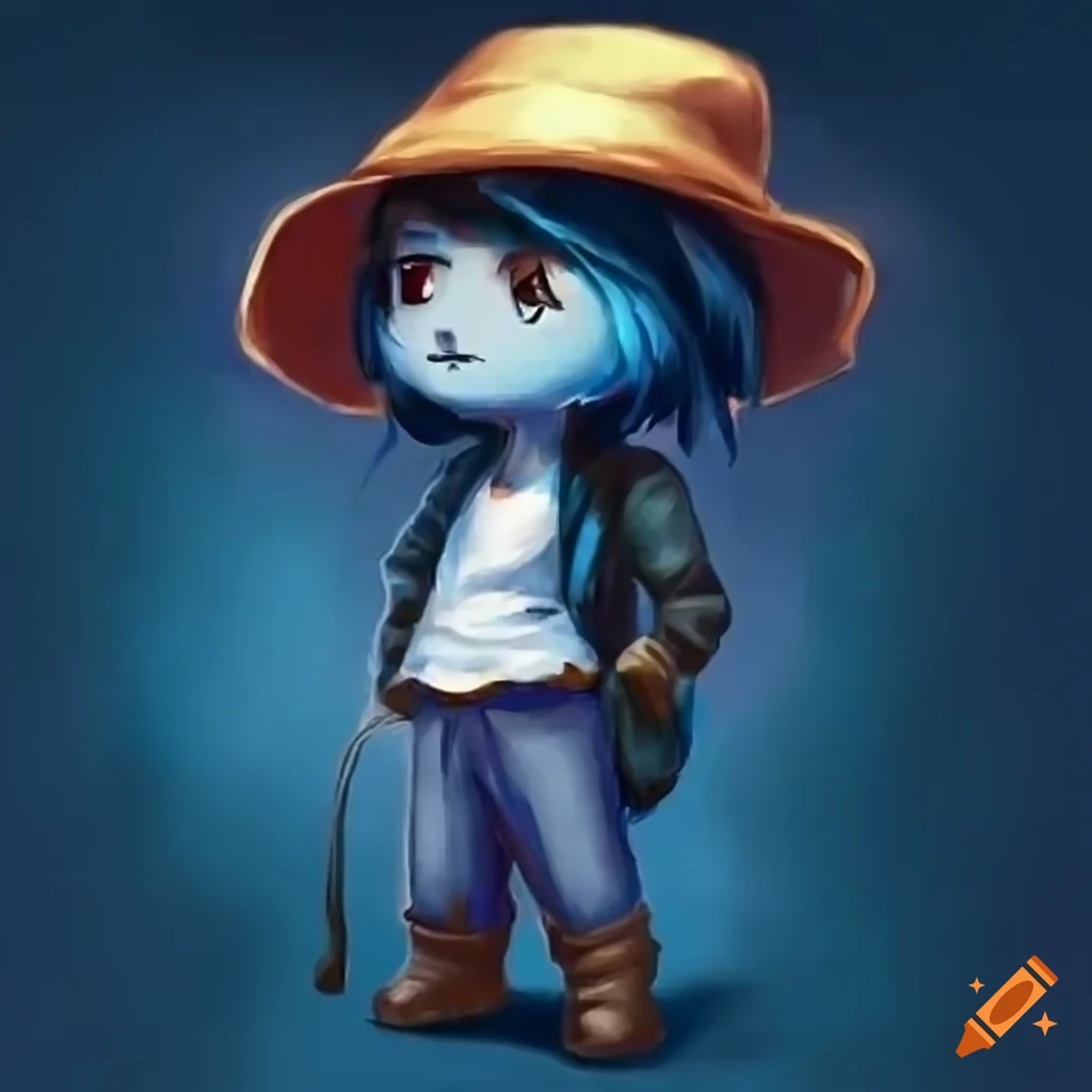 Blueberry chibi character with pants and hat on Craiyon