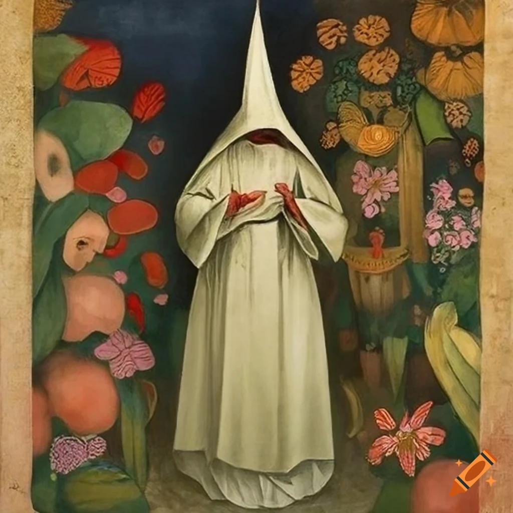 Fine art illustration of Catholic Penitents from Seville in a lush ...