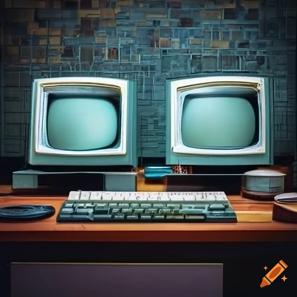 Vintage computer room displaying outdated technology on Craiyon