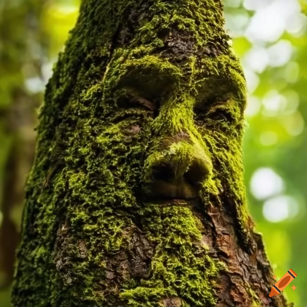 Moss-covered face on a tree trunk on Craiyon