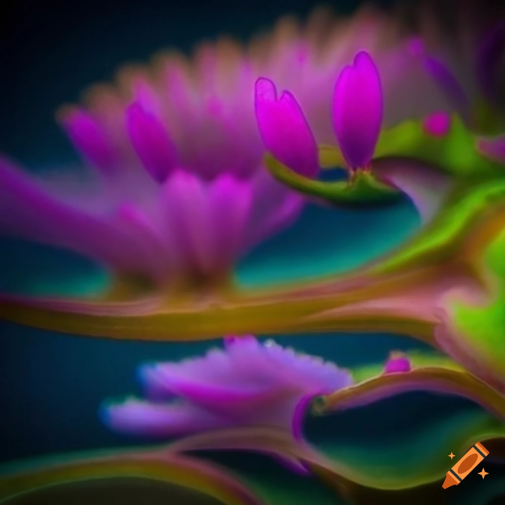 Scientific hyper sharp micro photography of a mountain lake and flowers ...