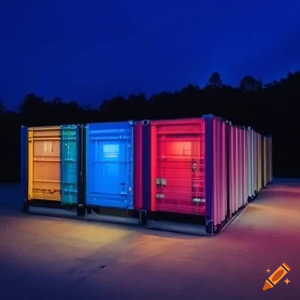 Colorful shipping containers at a modern self-storage facility on Craiyon