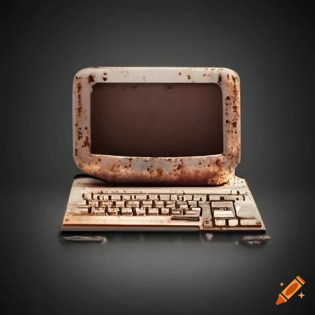 Worn and rusty Apple 2 computer with screen on Craiyon