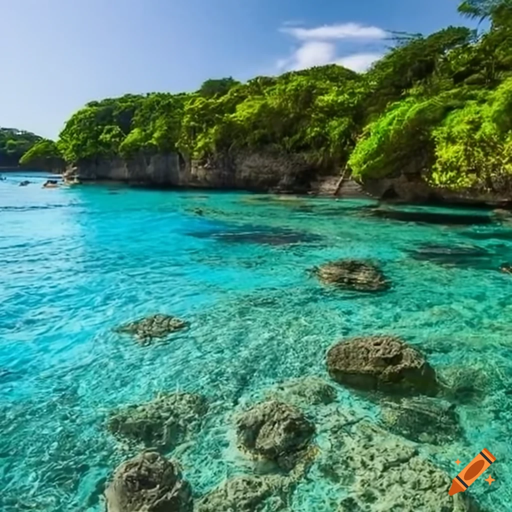 Subtropical beach cove with blue waters on Craiyon