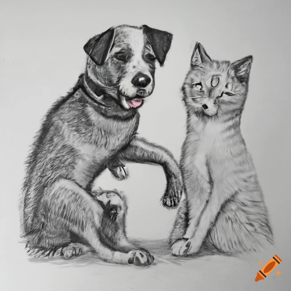 Dog and cat engaging in a playful scuffle on Craiyon