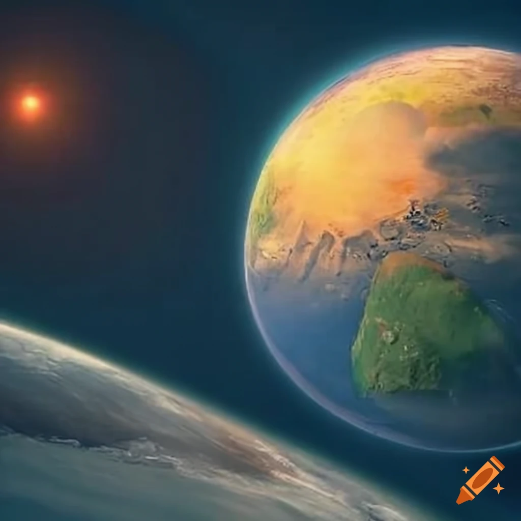 Junge schaut ins all und sieht fremde planeten on Craiyon