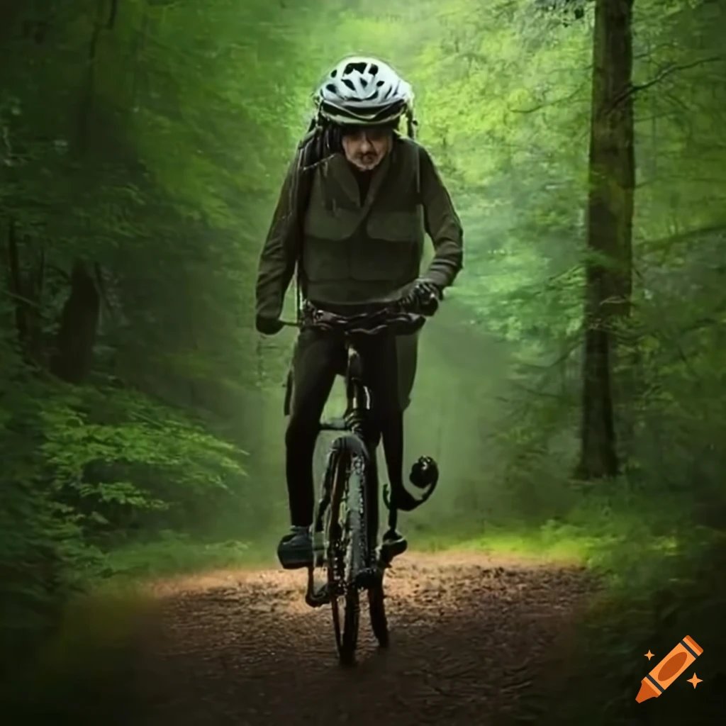 German emperor wilhelm ii riding a mountain bike in a forest on Craiyon