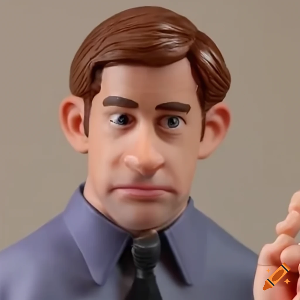 Stop-motion figurine of jim halpert during an interview on Craiyon