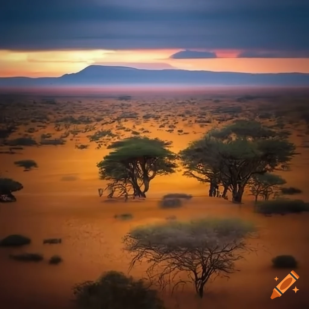 African wilderness savannah scrubland landscape on Craiyon