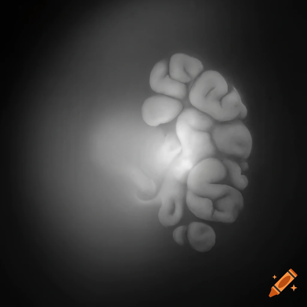 Monochrome right half of a human brain in neurology art on Craiyon