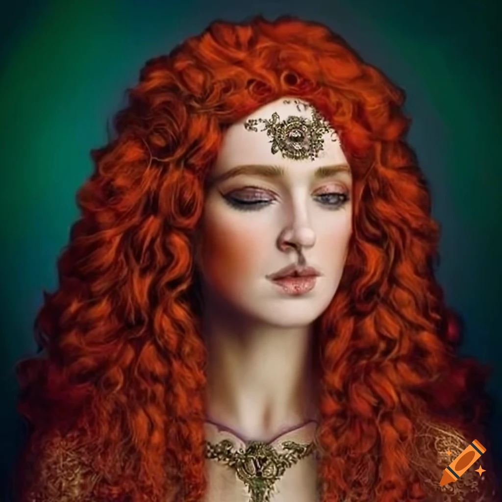 Celtic woman with red hair in an ancient and medieval style on Craiyon