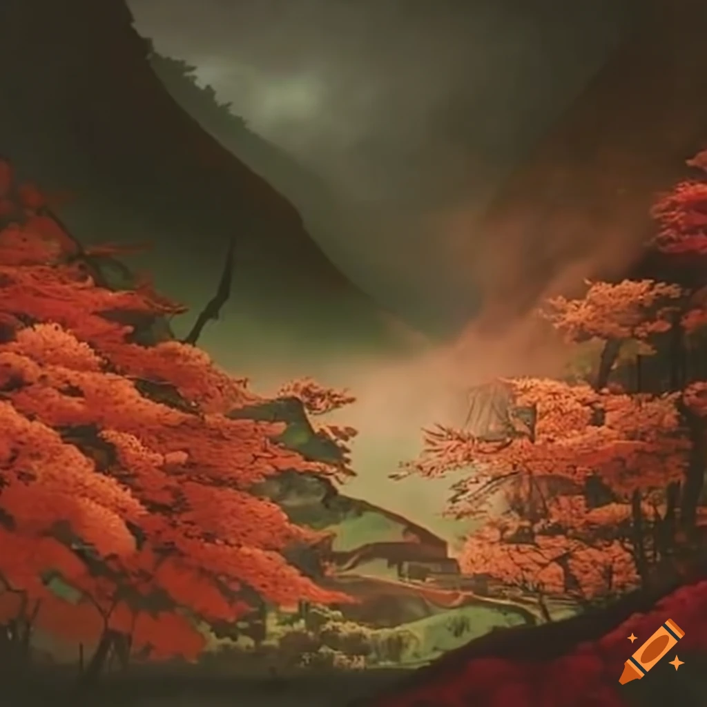 Authentic Japanese architecture behind hills with blooming flowers on ...