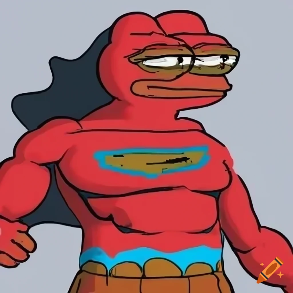 Red pepe in a superhero pose on Craiyon