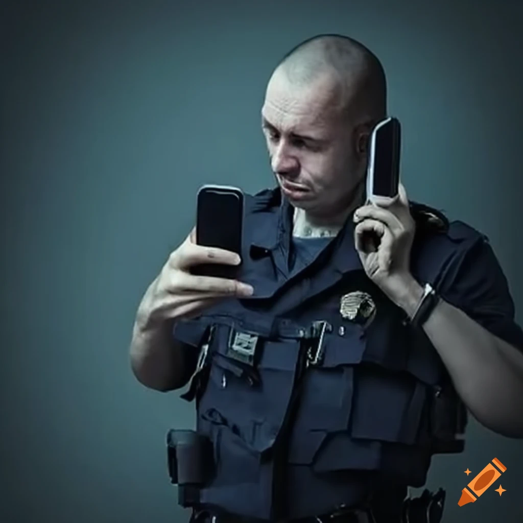 Police man frantically scrolling on phone on Craiyon